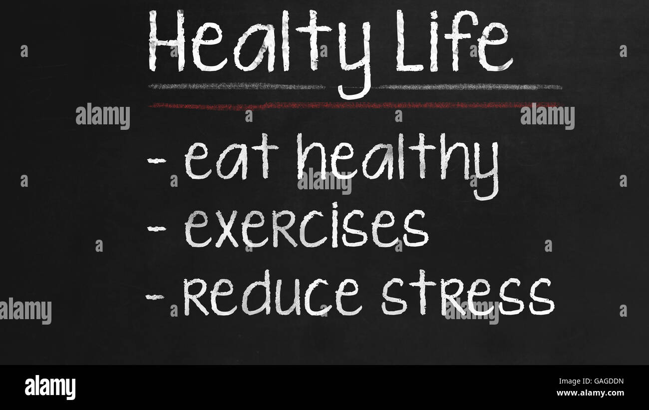 Healthy Life concept on Black chalkboard Stock Photo - Alamy