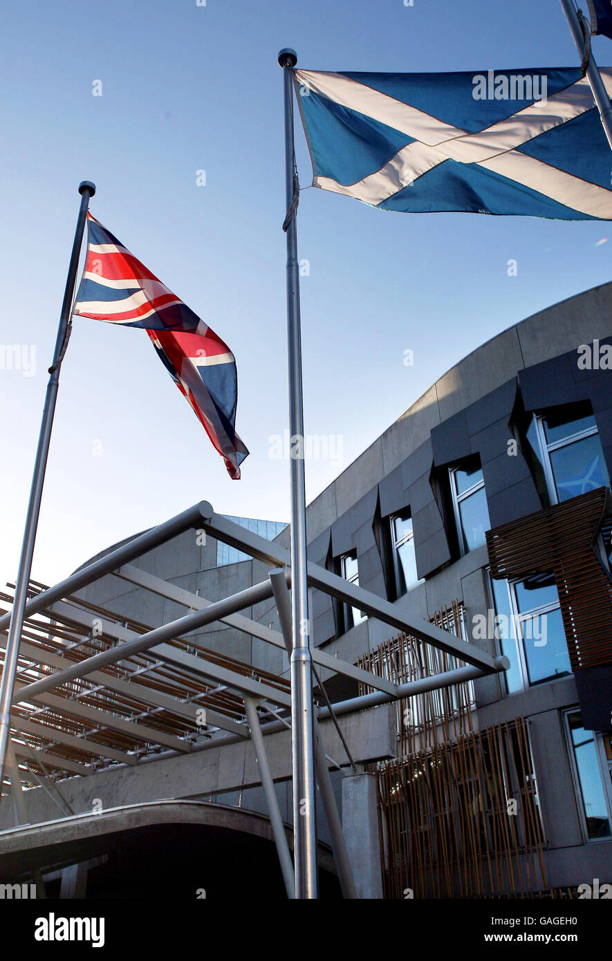 Flag flying outside of the scottish parliament hi-res stock photography ...
