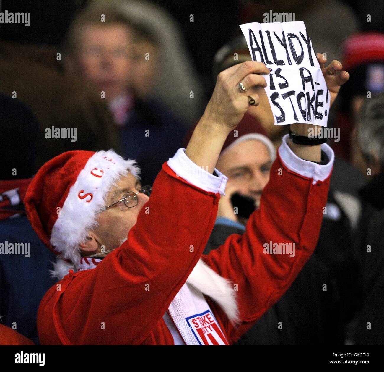 A Stoke City fan makes his feelings known from the stands Stock Photo ...