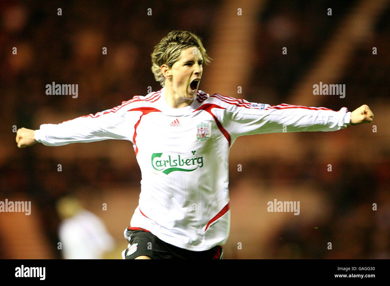 Liverpools fernando torres celebrates goal hi-res stock photography and ...