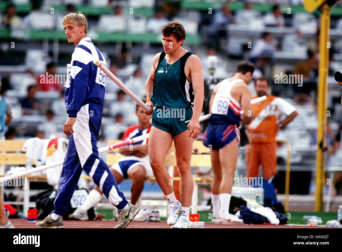 Athletics - Barcelona Olympics - Pole Vault. Sergei Bubka, cannot hide his disappointment at his ...