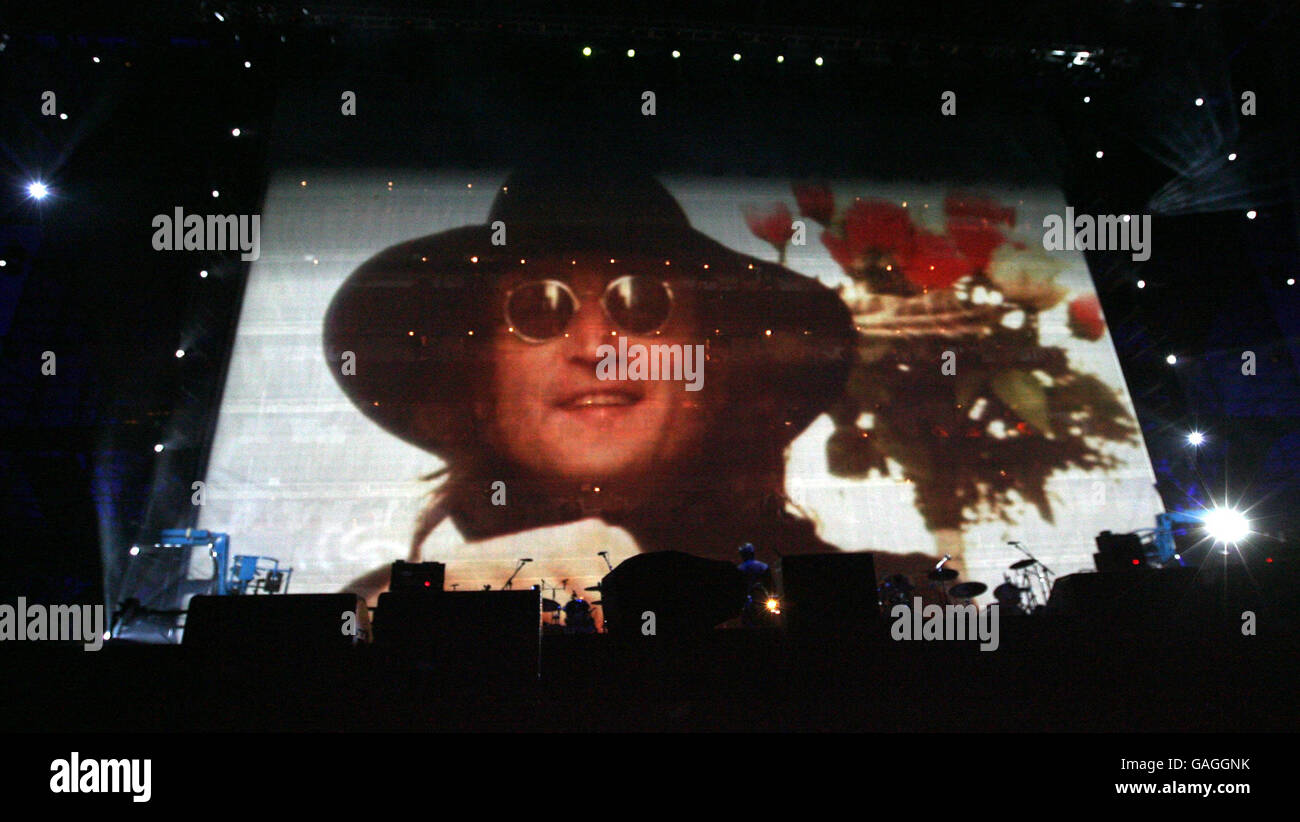An image of John Lennon is projected on to a screen during 'Liverpool ...