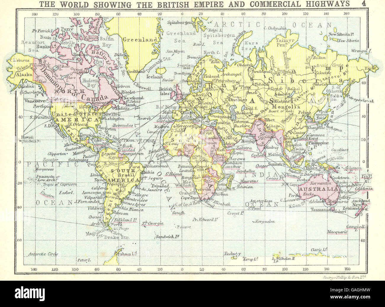 WORLD: British Empire & Commercial Highways; Small map, 1912 Stock ...