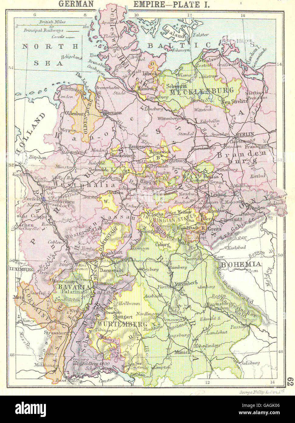 GERMANY: German Empire-Plate I; Small map, 1912 Stock Photo - Alamy