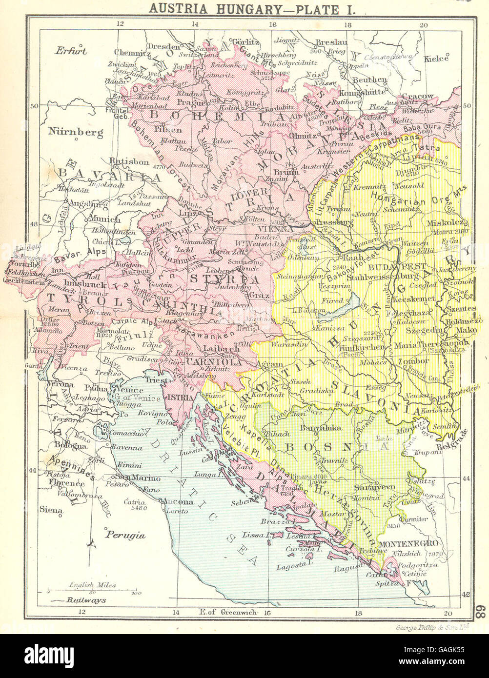AUSTRIA-HUNGARY: Austria-Hungary-Plate I; Small map, 1912 Stock Photo ...