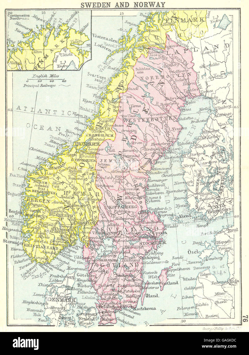 SWEDEN: Sweden and Norway; Inset map of Finmark; Small map, 1912 Stock ...