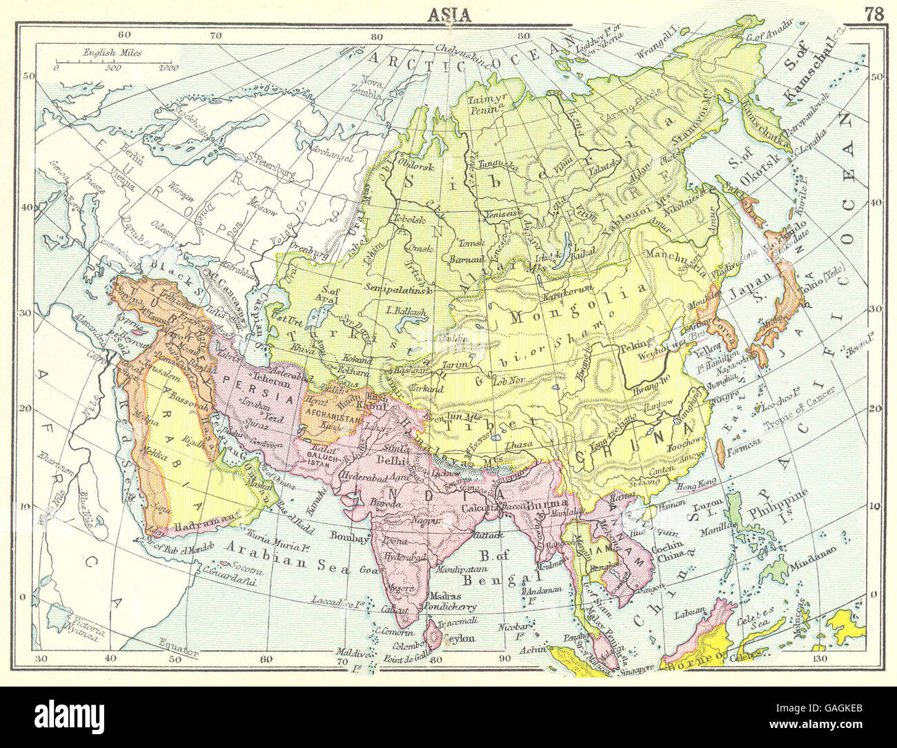 ASIA: Asia; Small map, 1912 Stock Photo - Alamy