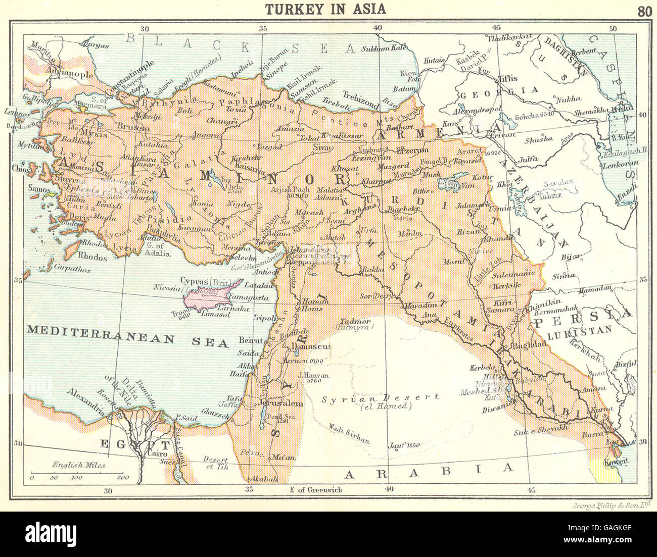 TURKEY: Turkey in Asia; Small map, 1912 Stock Photo - Alamy