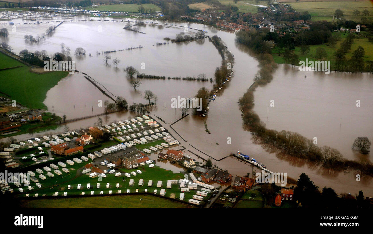 An aerial view showing floodwaters from the River Ouse surrounding the ...