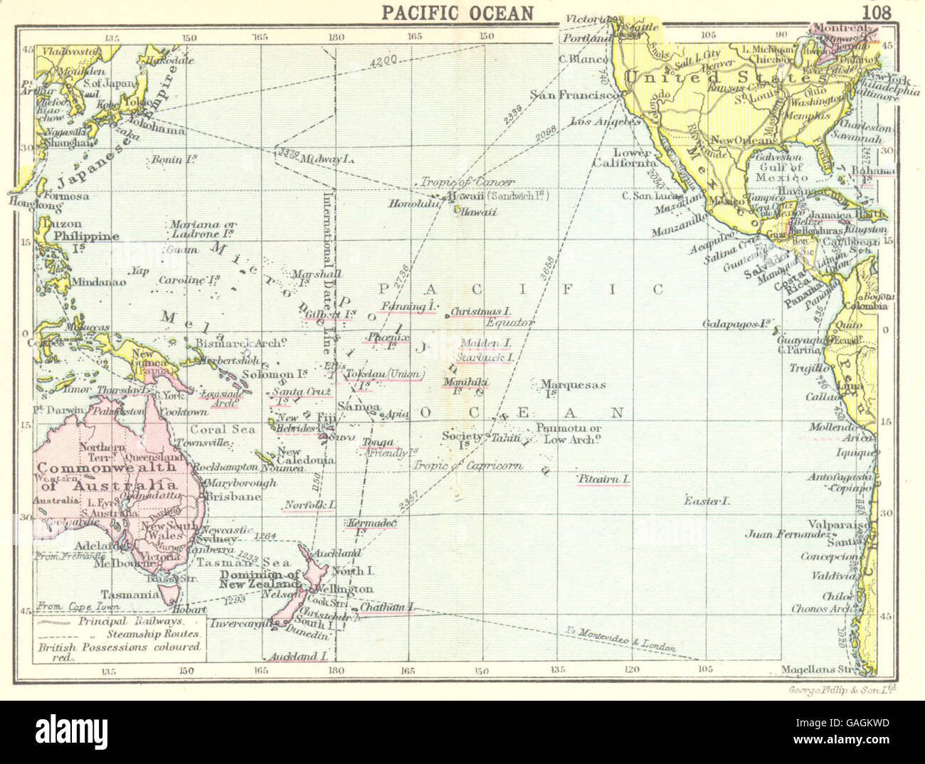 PACIFIC: Pacific Ocean; Small map, 1912 Stock Photo - Alamy