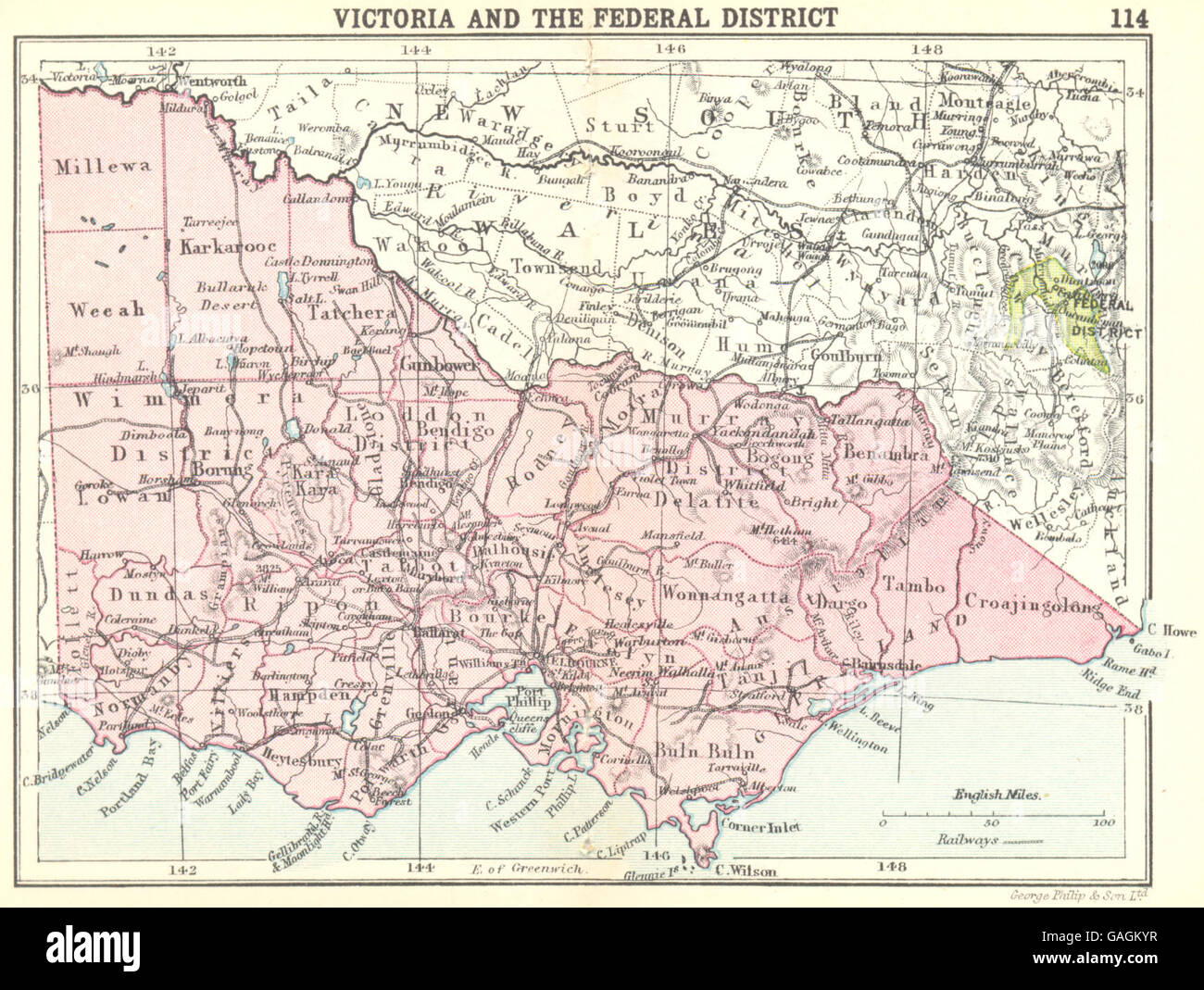 AUSTRALIA: Victoria and the Federal District; Small map, 1912 Stock ...