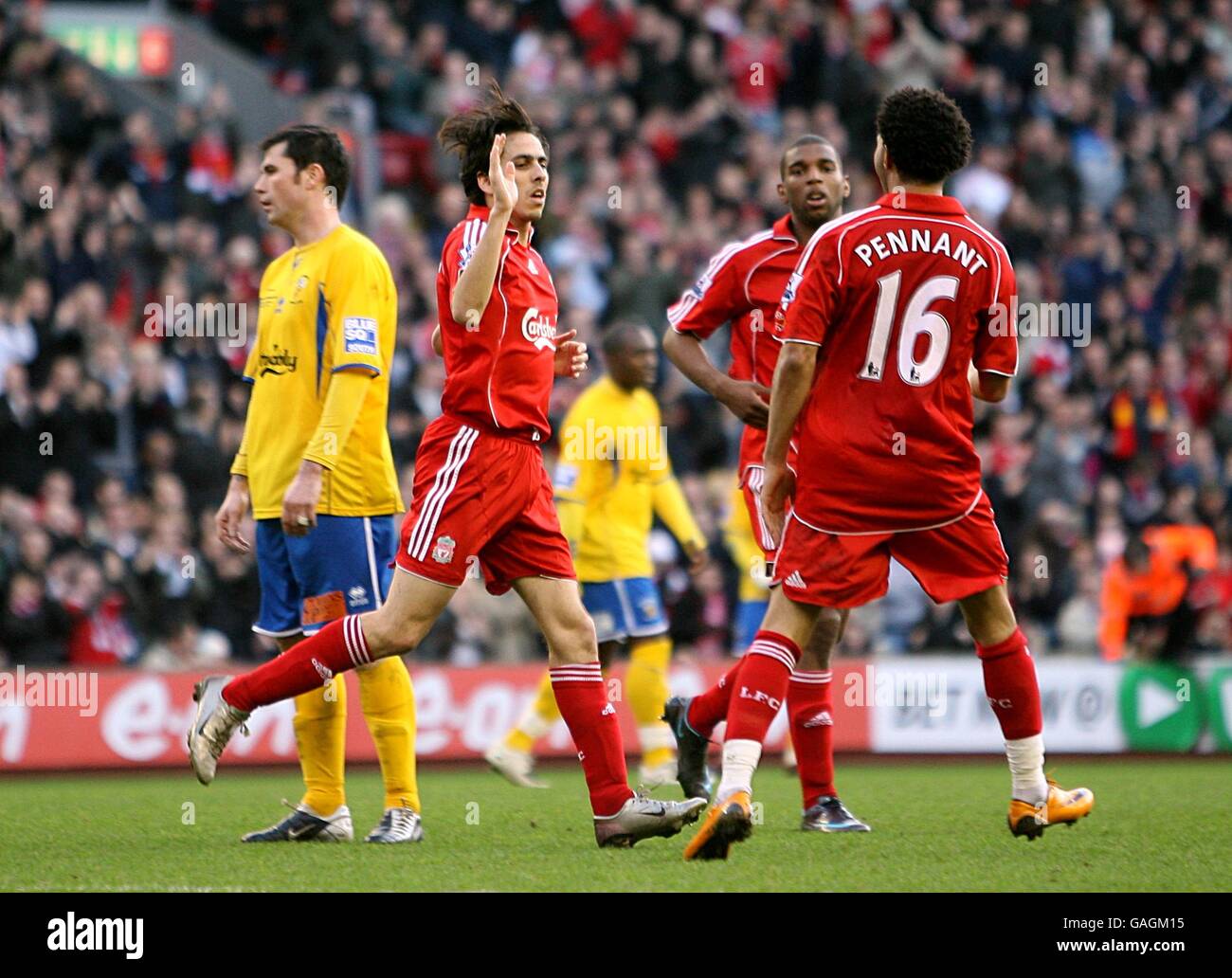 Liverpools yossi benayoun centre celebrates his equalising goal hi-res ...