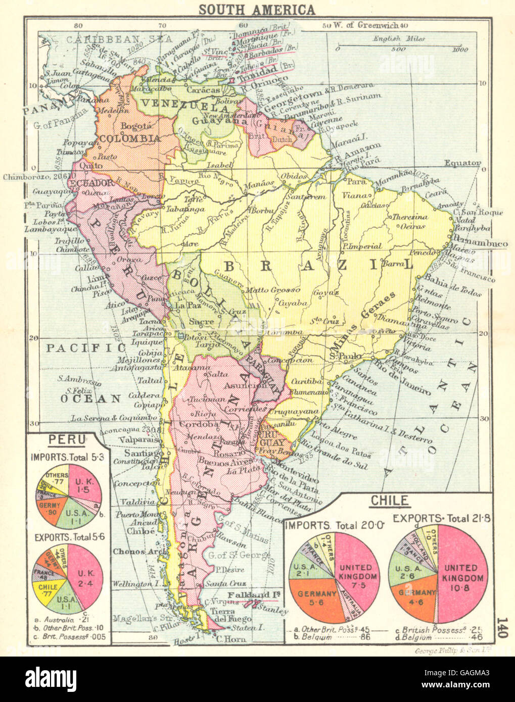 South america map 20th century hi-res stock photography and images - Alamy