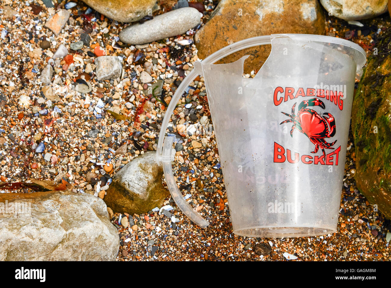 Broken crabbing (crab) bucket at the beach discarded after using in ...