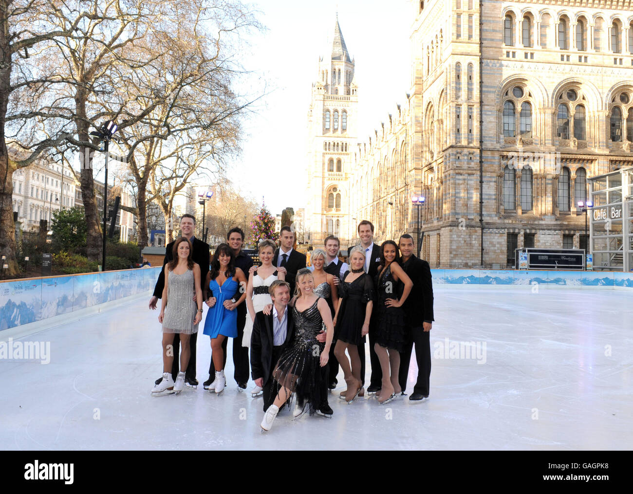 Competitors in ITV's Dancing on Ice (from left to right, back row ...
