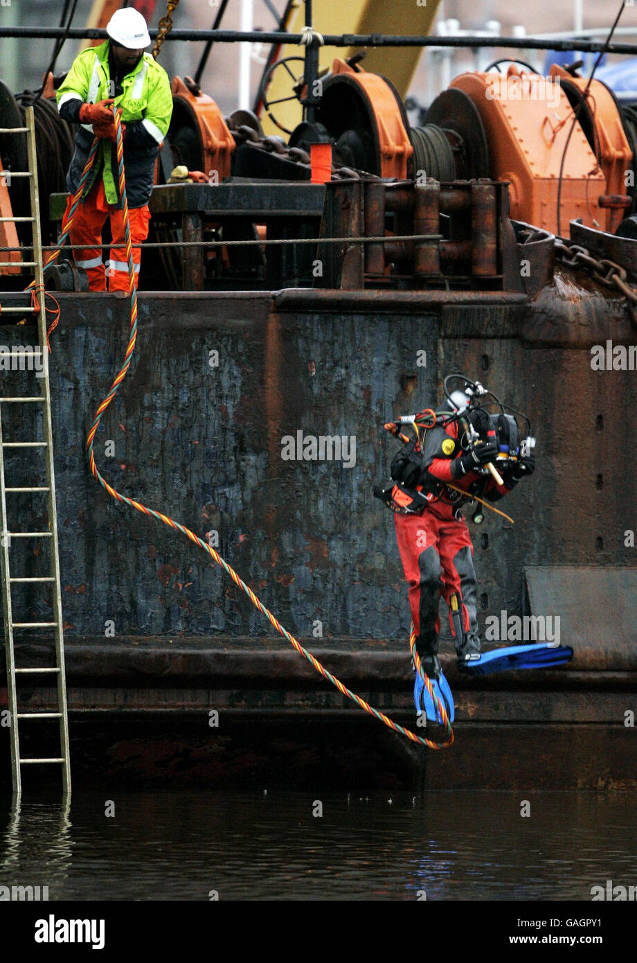 Operation to recover sunken tug begins Stock Photo - Alamy