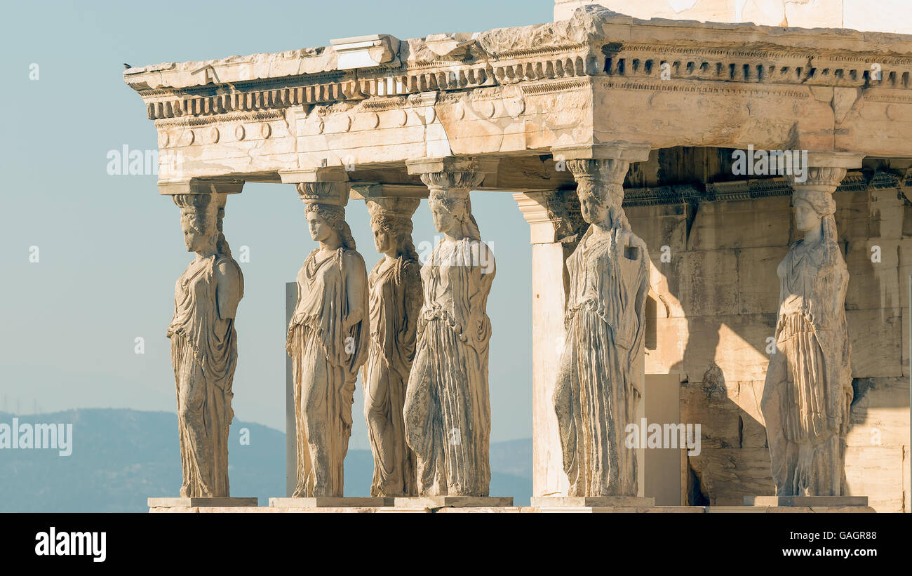 Caryatids at Acropolis in Greece against the sky Stock Photo - Alamy