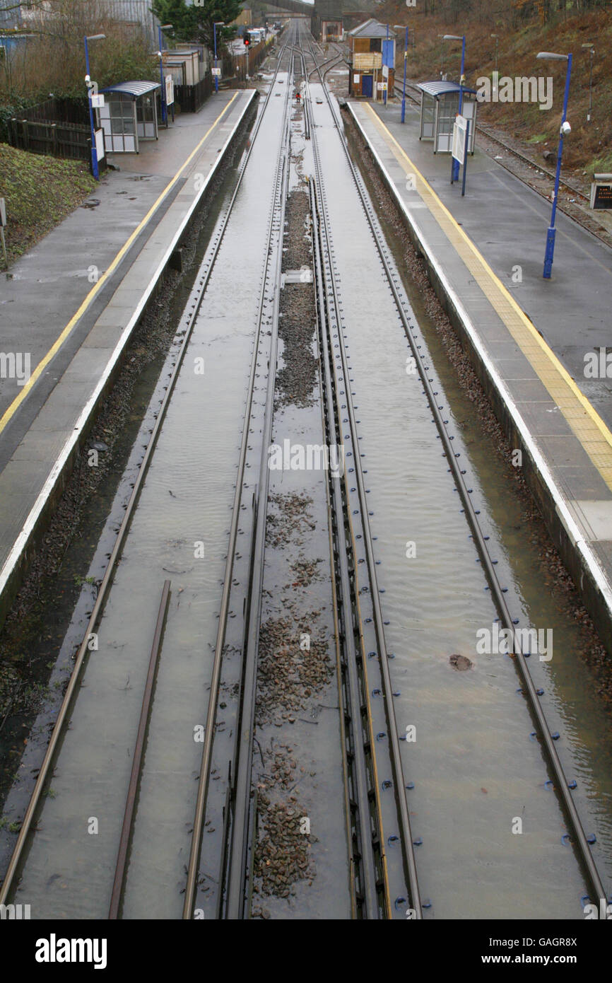Botley train station in Hampshire where flooding has forced the ...