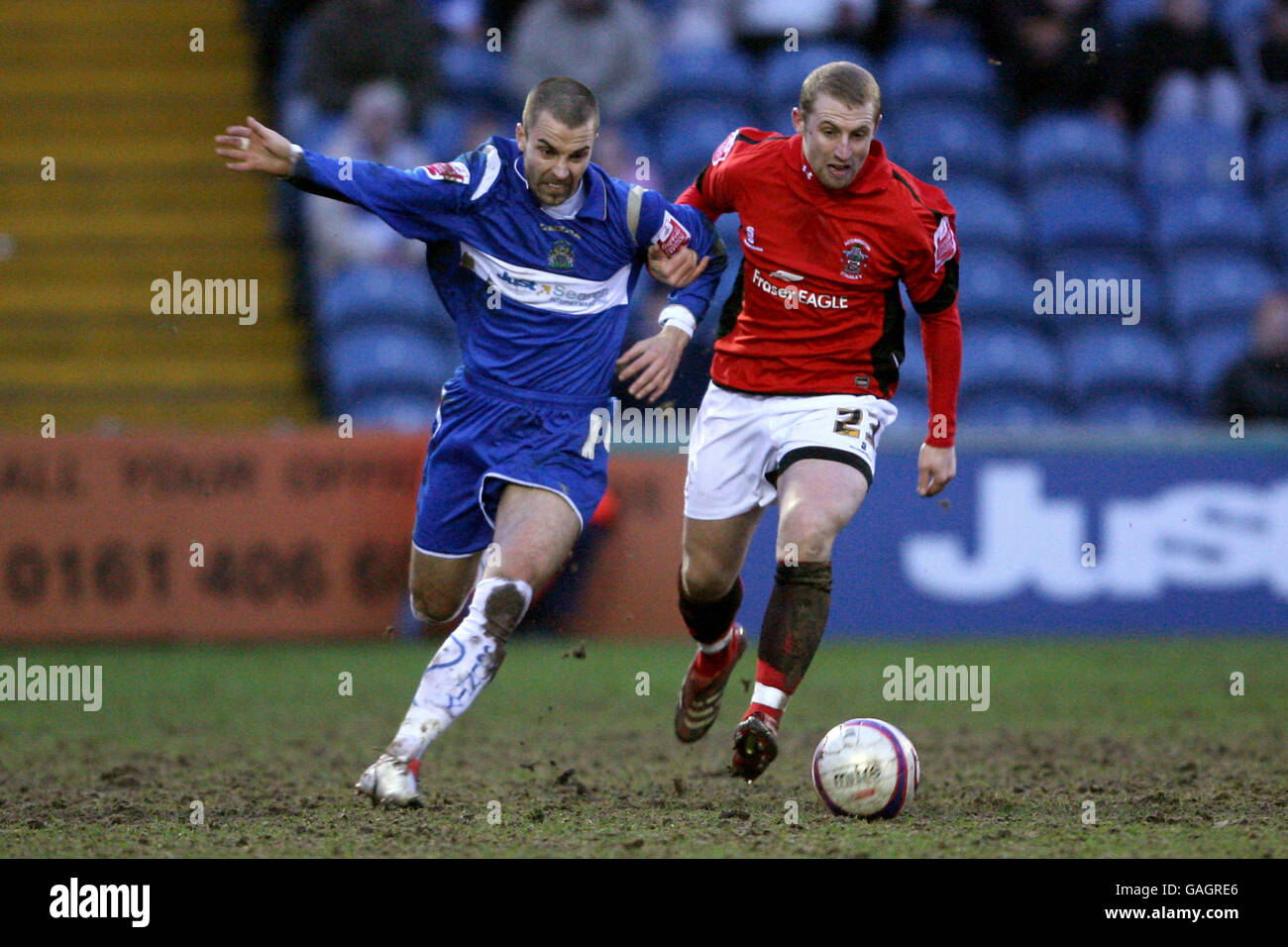 Stockport County's Leon McSweeney and Accrington Stanley's Ian Craney ...