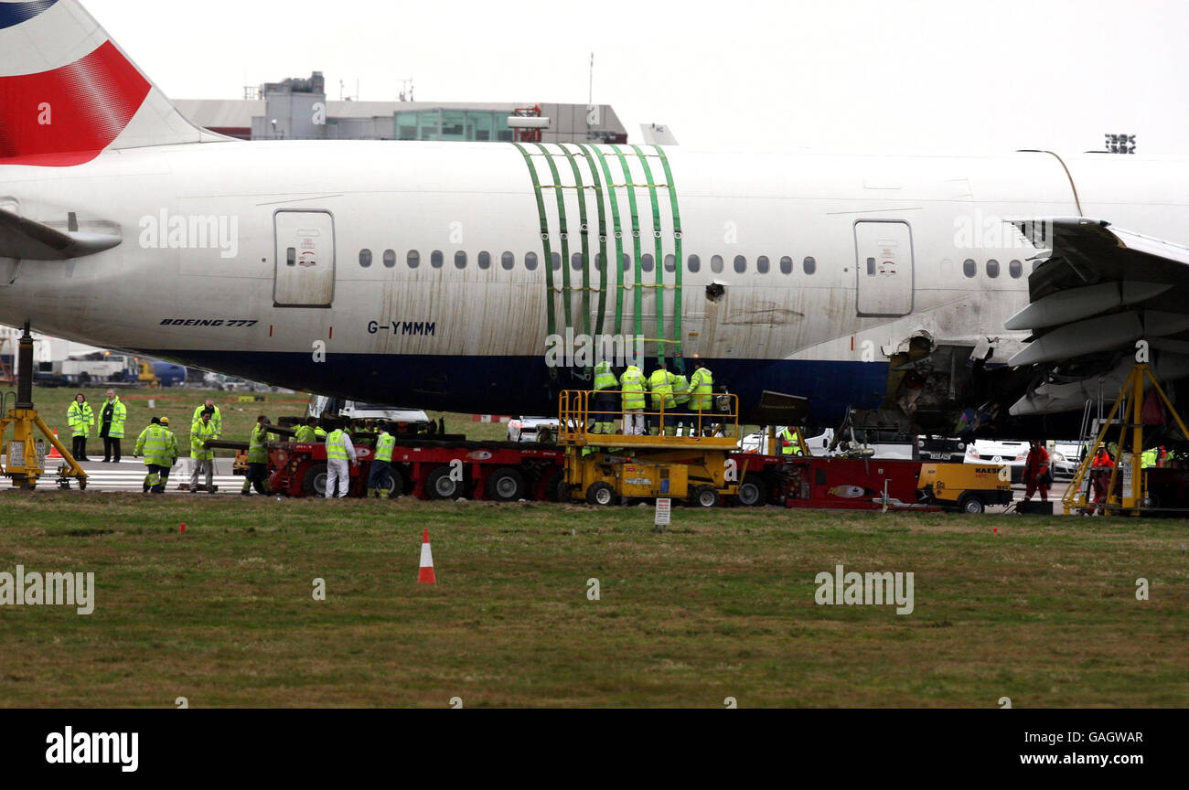 Investigators examine British Airways flight BA038 which is expected to ...
