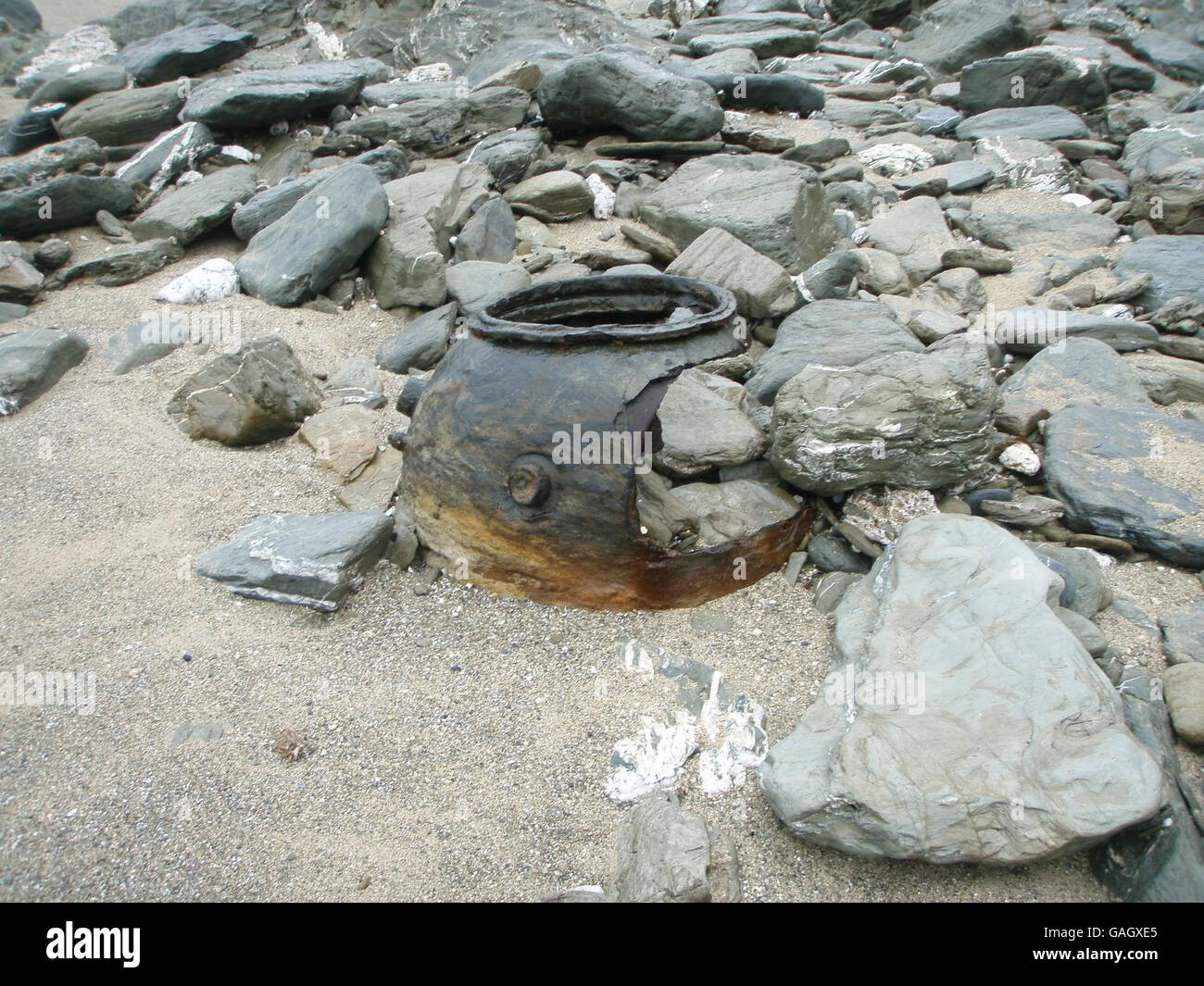 Mines washed up on beach Stock Photo - Alamy