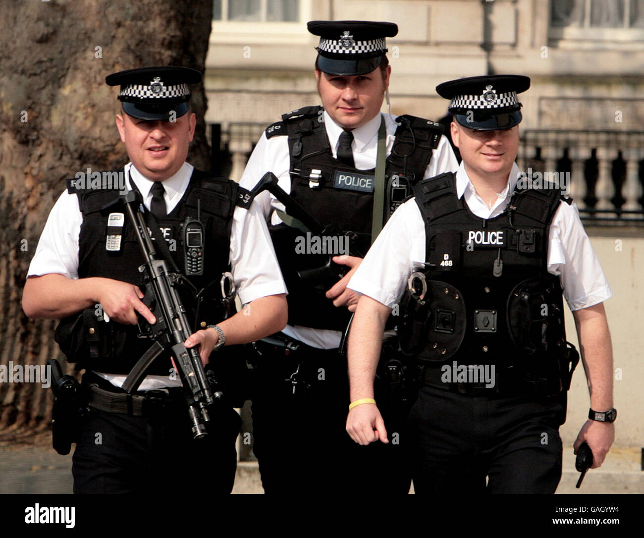 Sock picture of Armed Police officers outside the MOD in Central London ...
