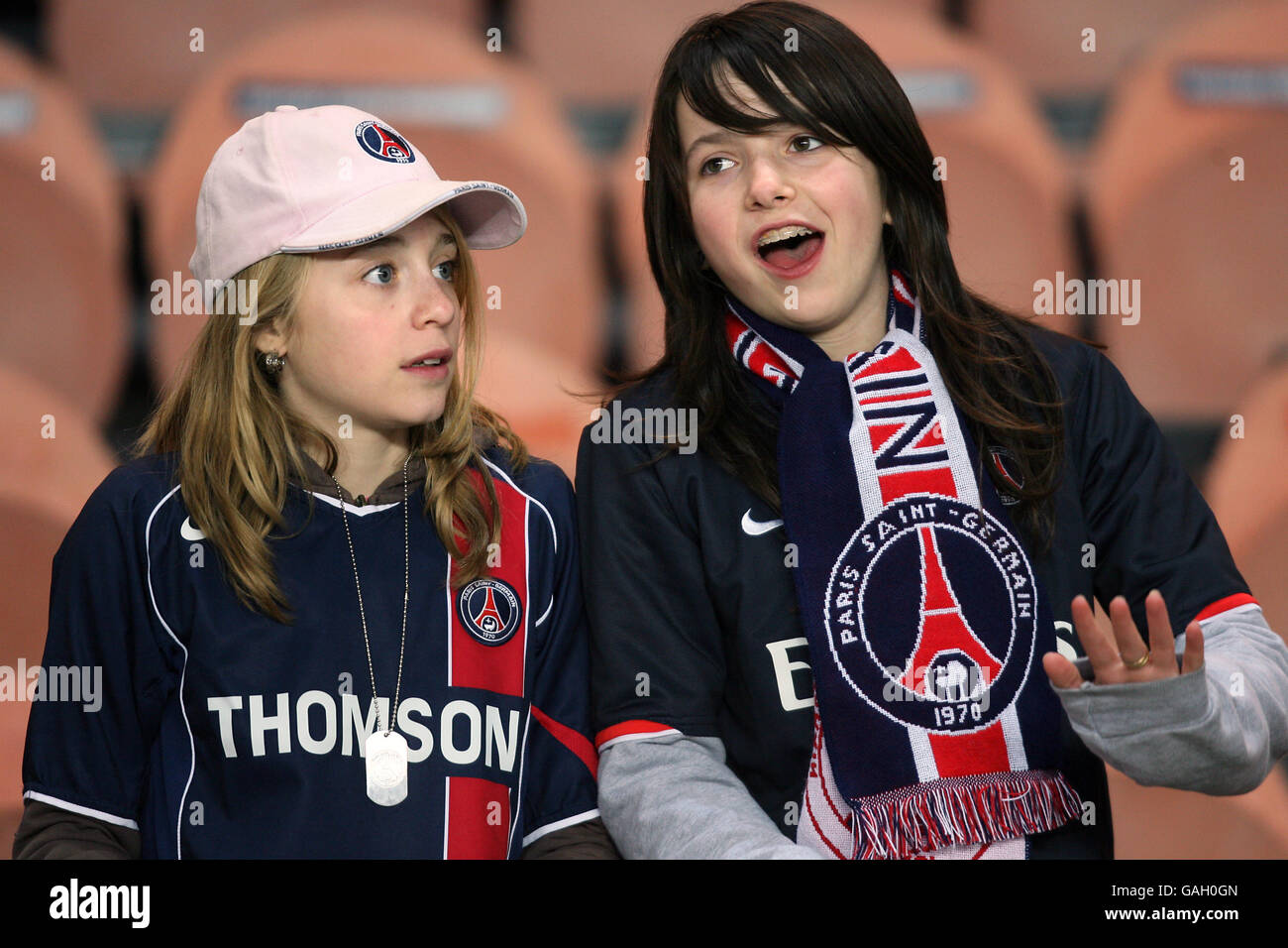 Paris saint germain fans support their team from the stands hi-res ...