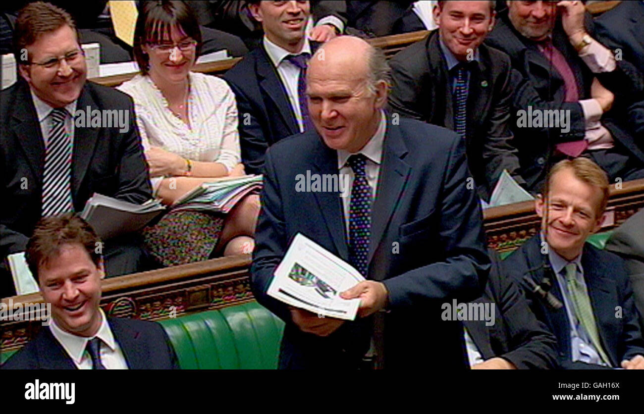 Vince Cable of the Liberal Democrats during Prime Minister's Questions ...