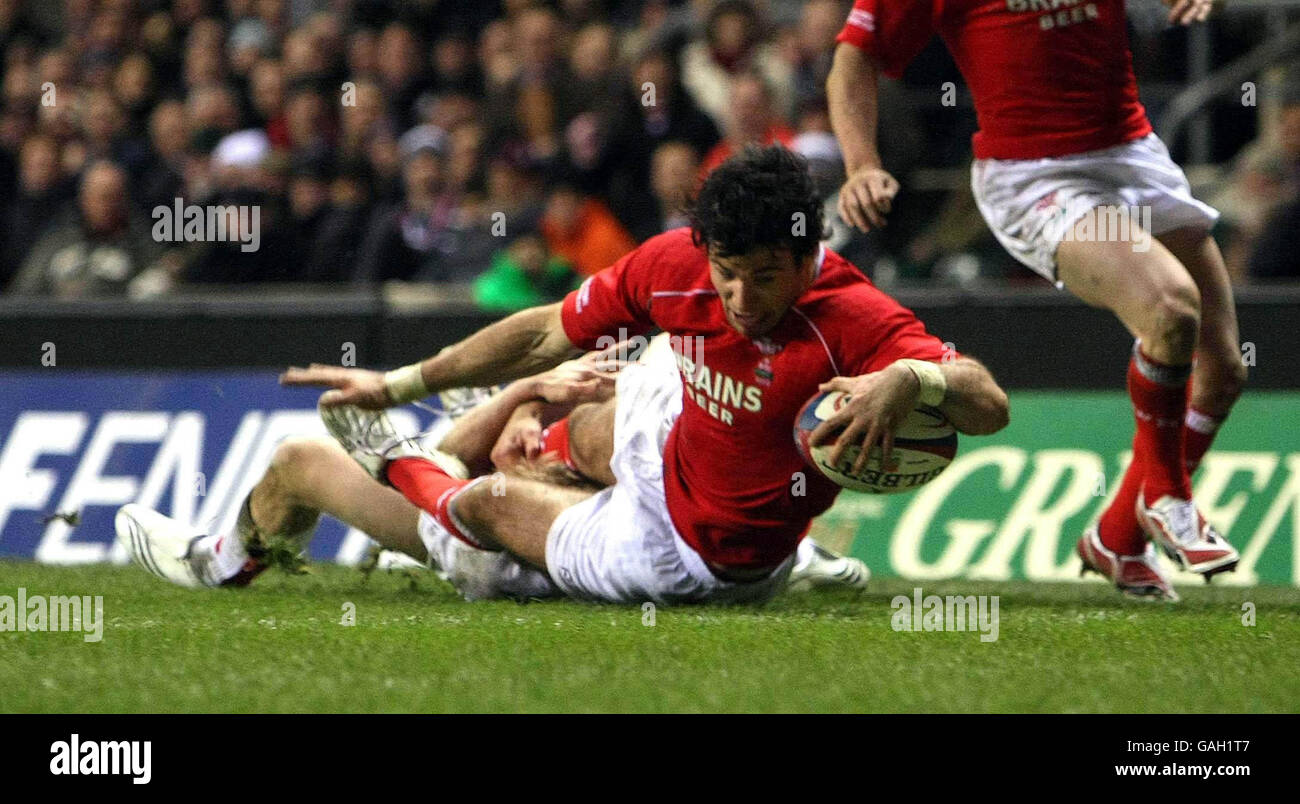 Wales' Mike Phillips scores the winning try against England during the ...