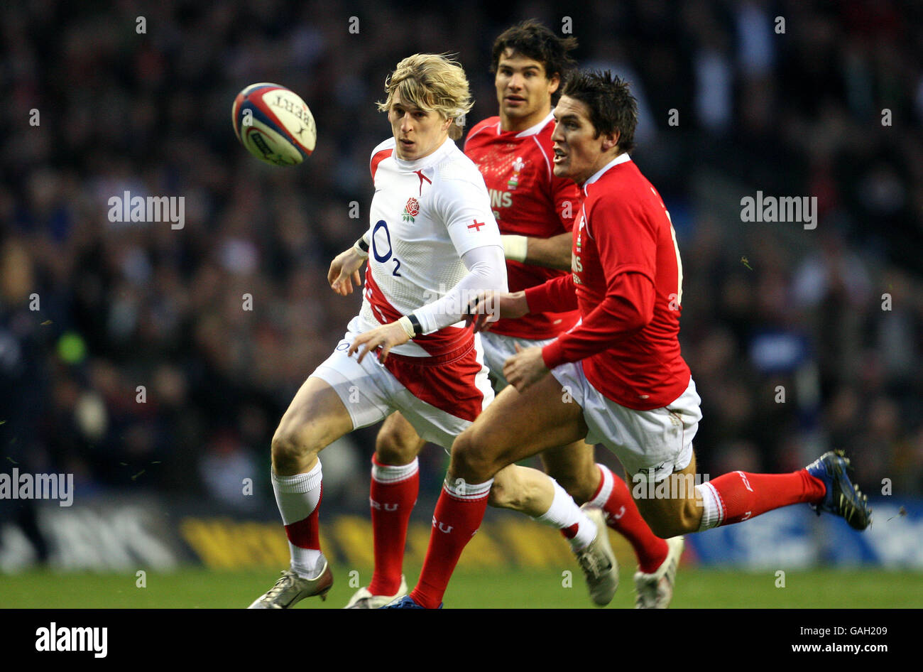 England wing threequarter David Strettle and Wales outside half James ...