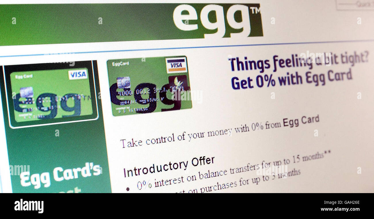 Internet bank Egg card cancellations. Internet bank Egg's website Stock ...