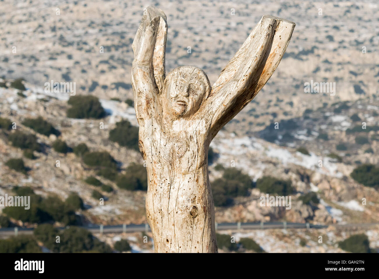 Athens, Greece 02 January 2016. Woman begging for mercy wood carving at ...