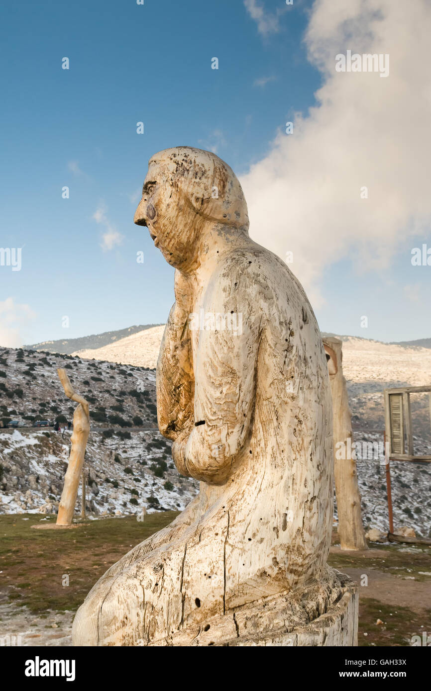 Athens, Greece 02 January 2016. The thinking man wood carving at the ...