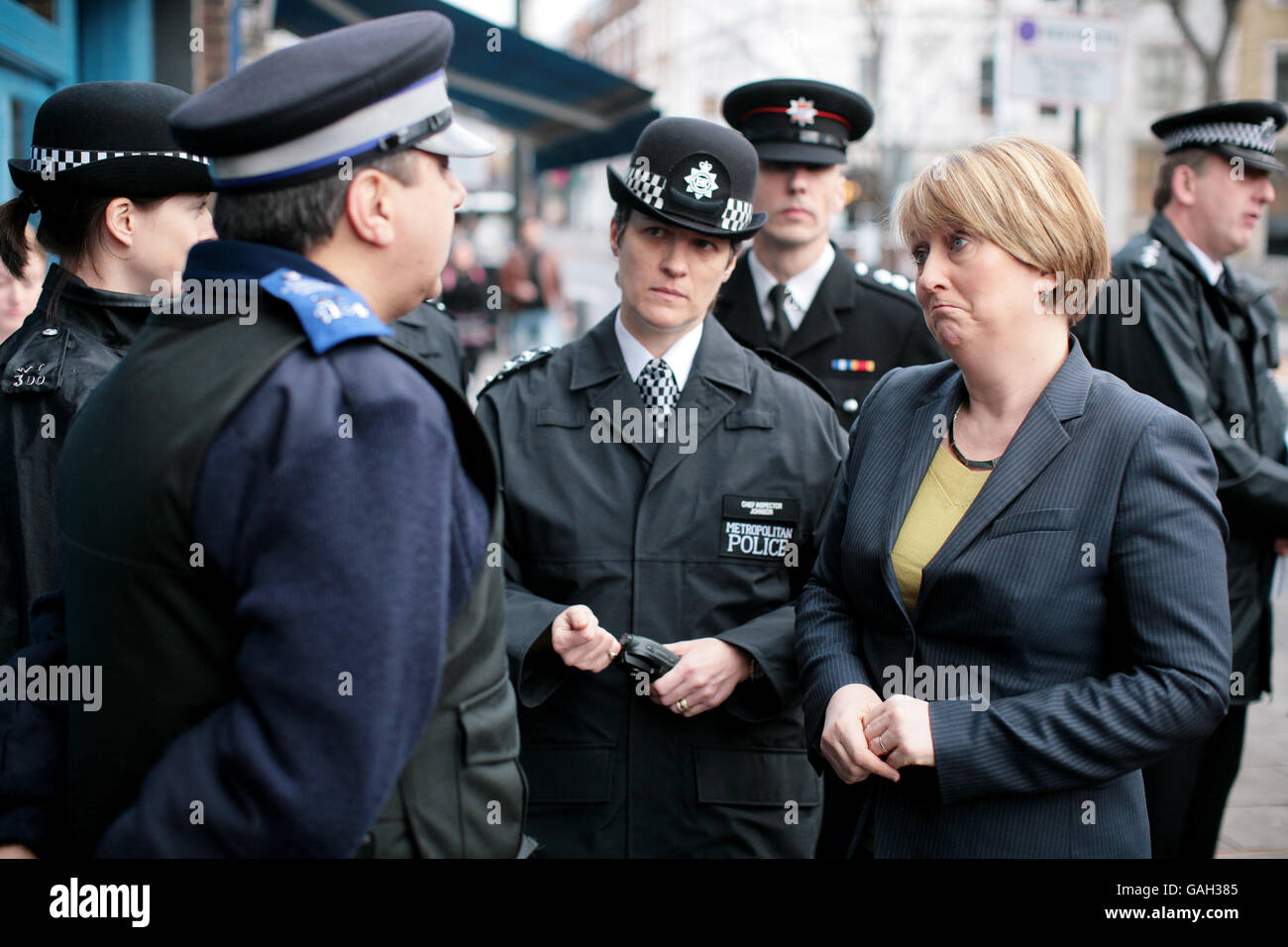 Home Secretary Jacqui Smith on a walkabout with police officers in ...