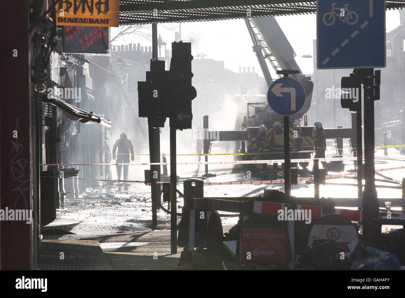 The scene along Camden High Street after a large fire ripped through ...