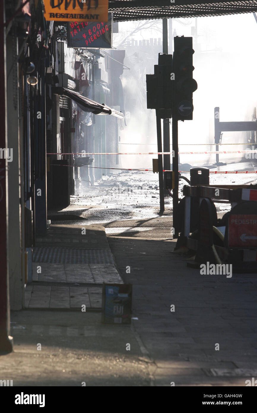 The scene along Camden High Street after a large fire ripped through ...