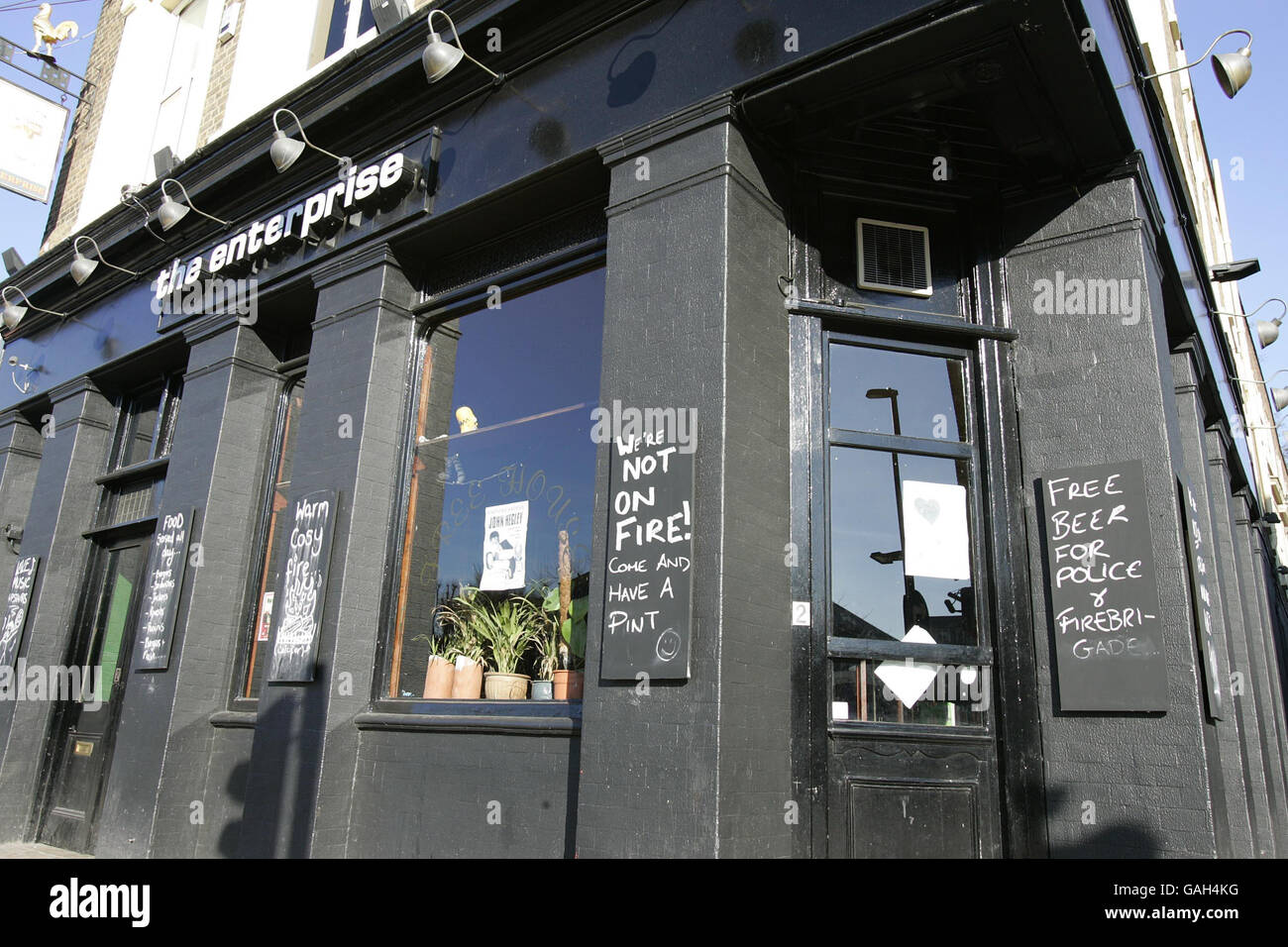 The Enterprise Pub in Camden with signs outside advertising that they ...