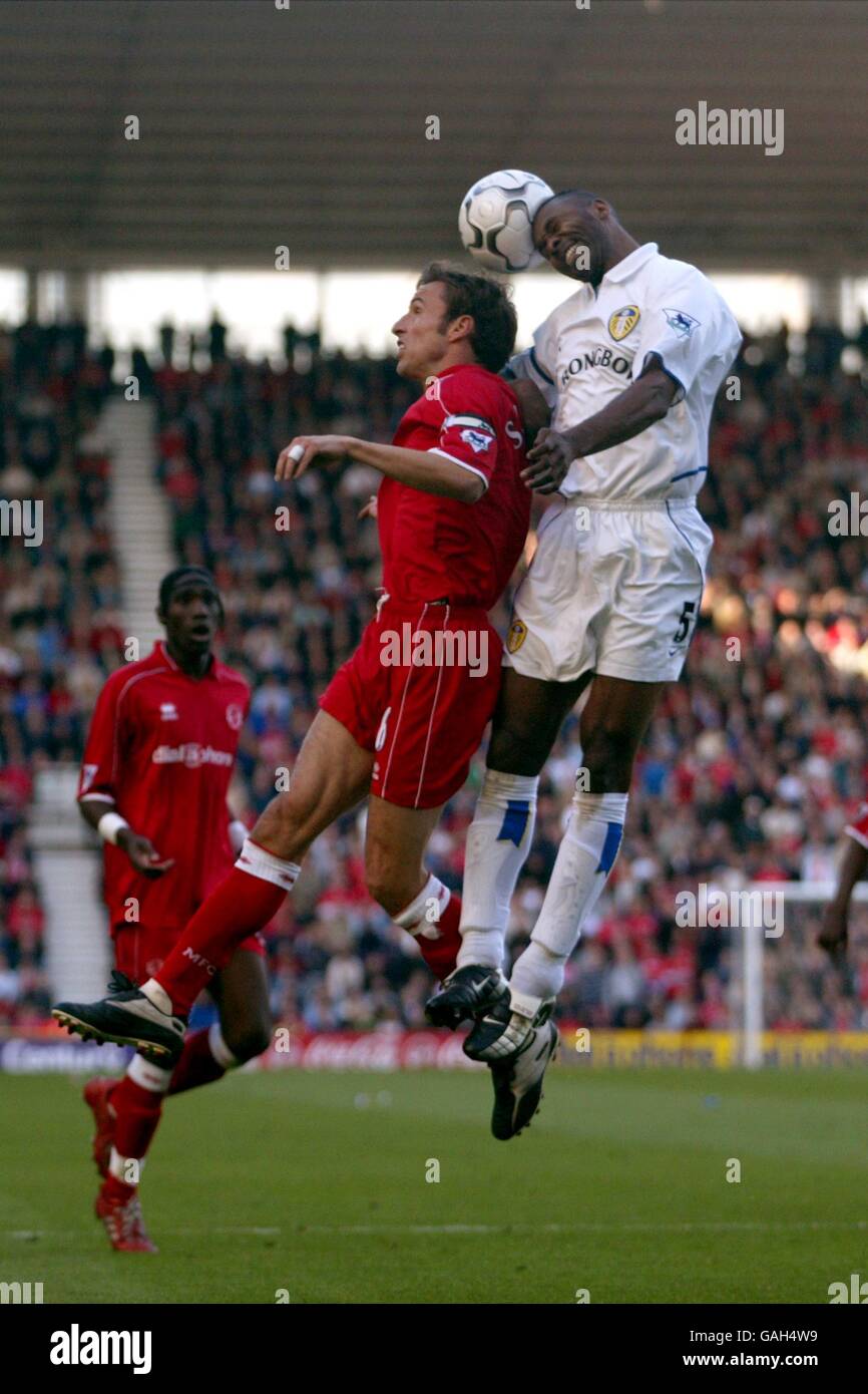 (L-R) Middlesbrough's Gareth Southgate and Leeds United's Lucas Radebe ...
