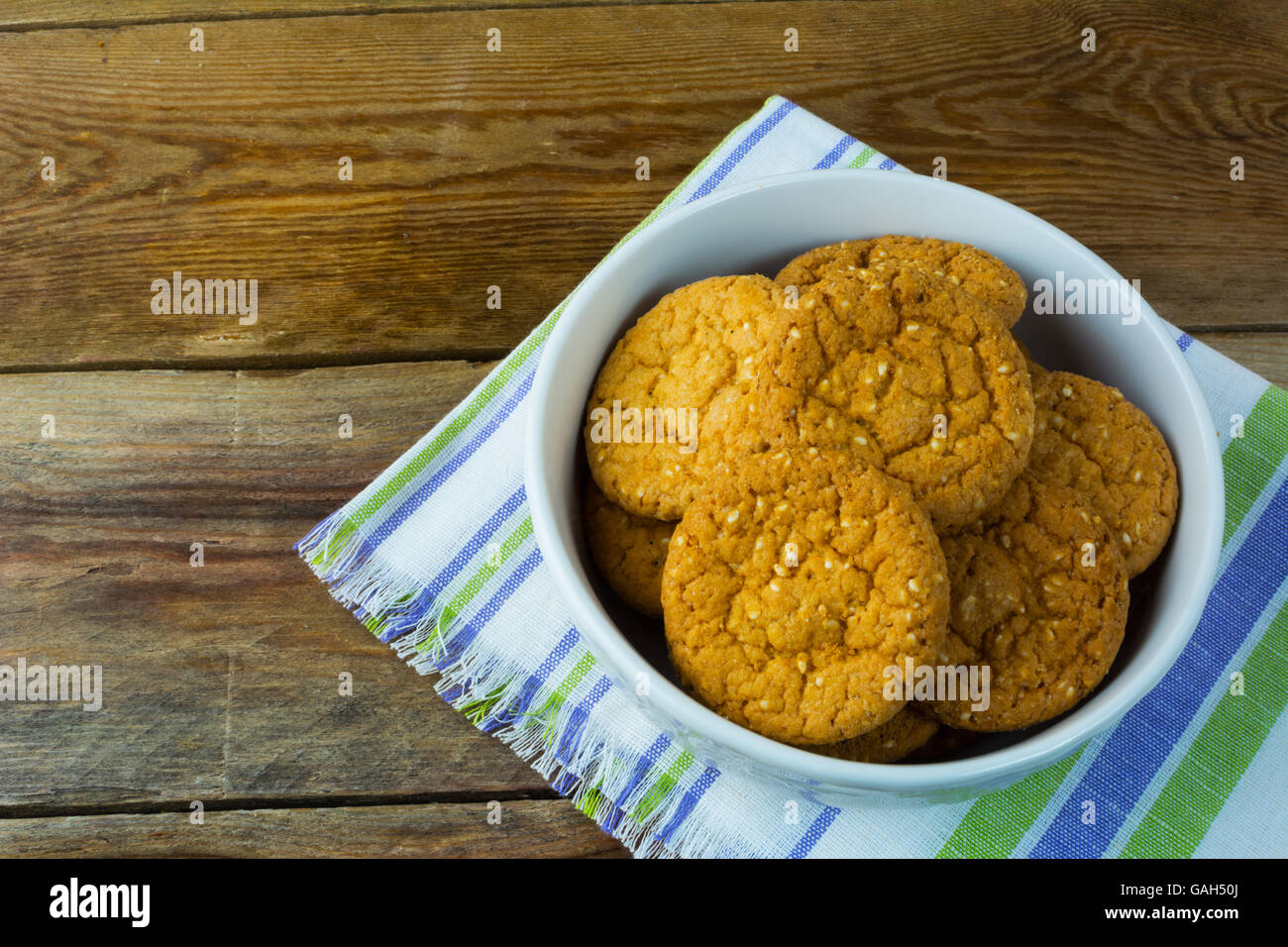 Homemade sesame cookies on rustic background. Breakfast cookie. Dessert ...