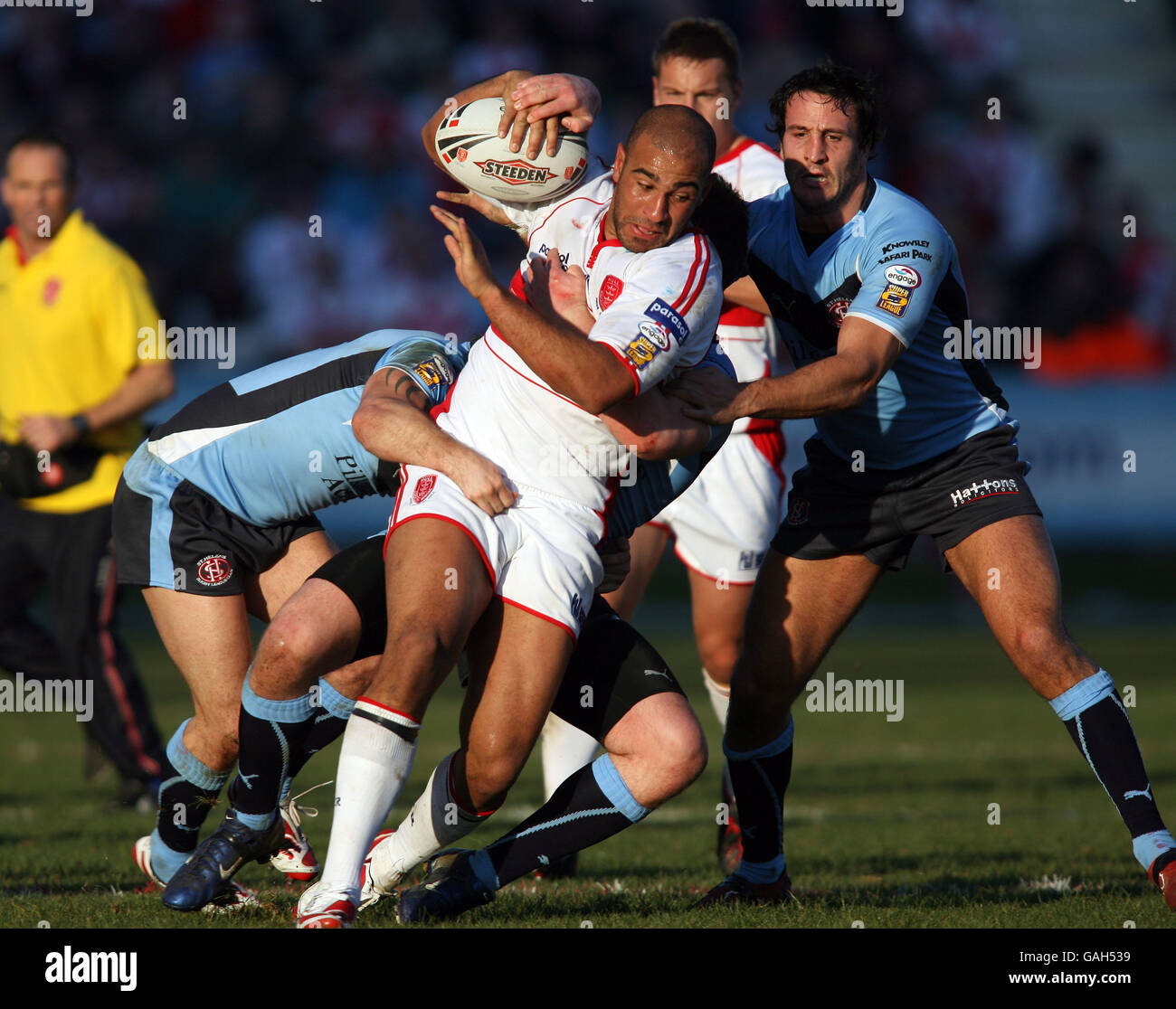 Hull Kingston Rovers' Chev Walker powers toward the St. Helens' try ...