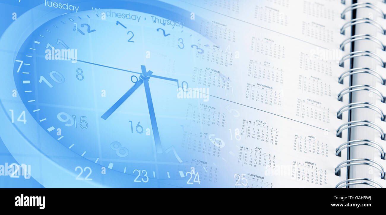 Clock face and calendar composite Stock Photo - Alamy