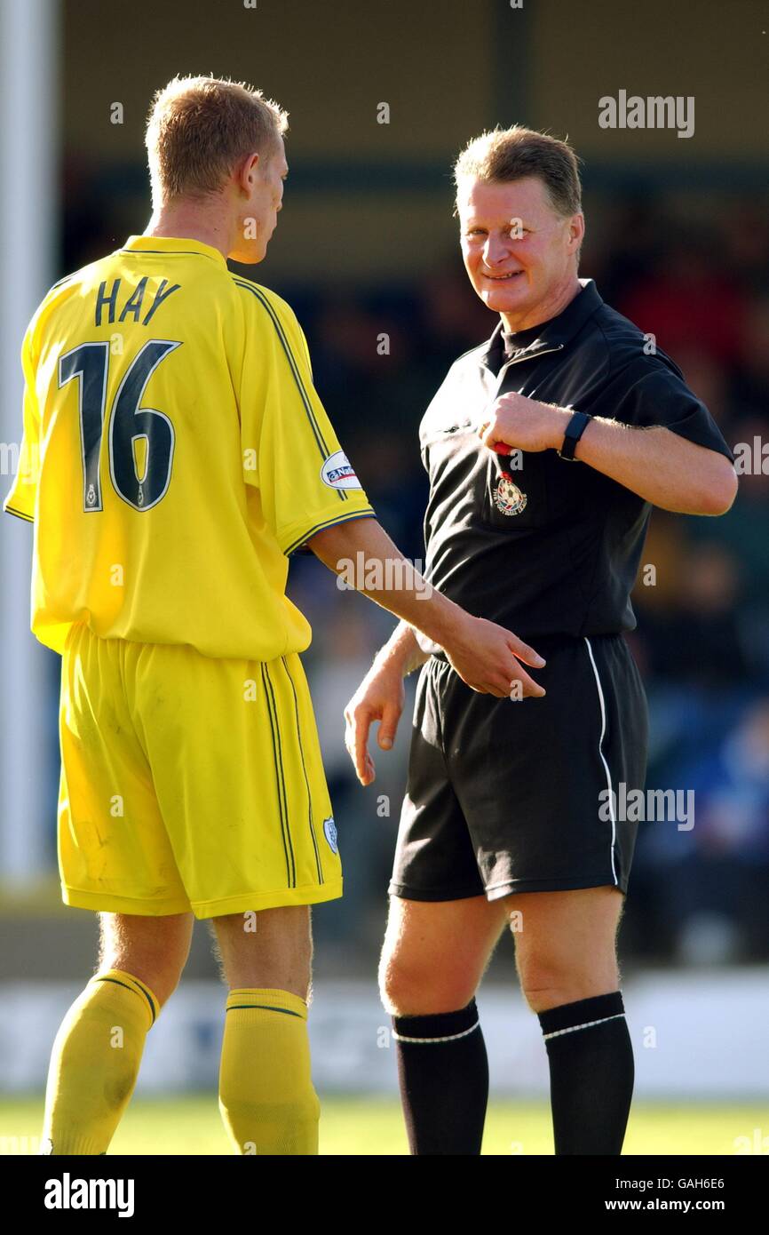 Tranmere rovers alex hay is by referee mike fletcher hi-res stock ...
