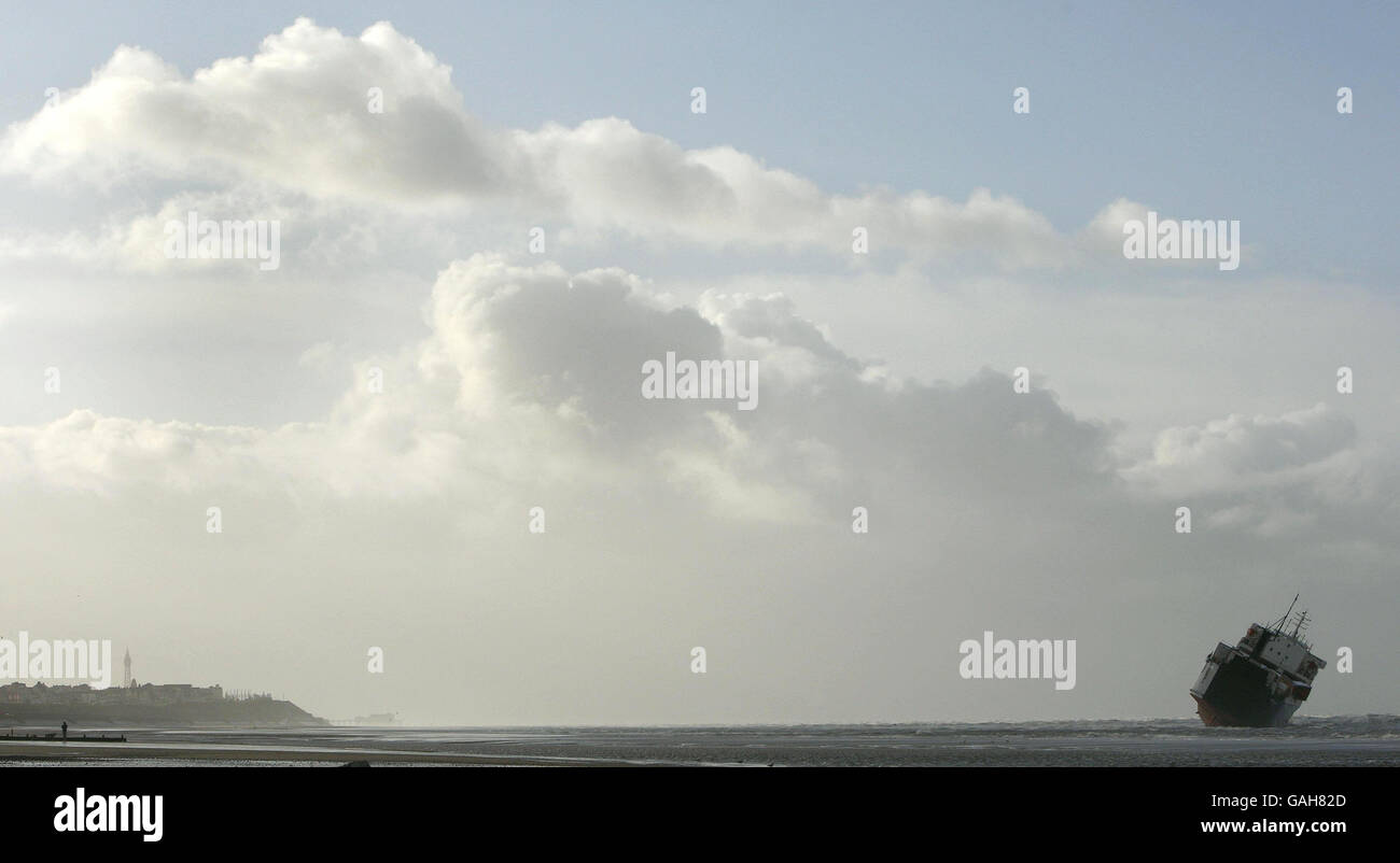A general view of the cargo ship Riverdance which has run aground at ...