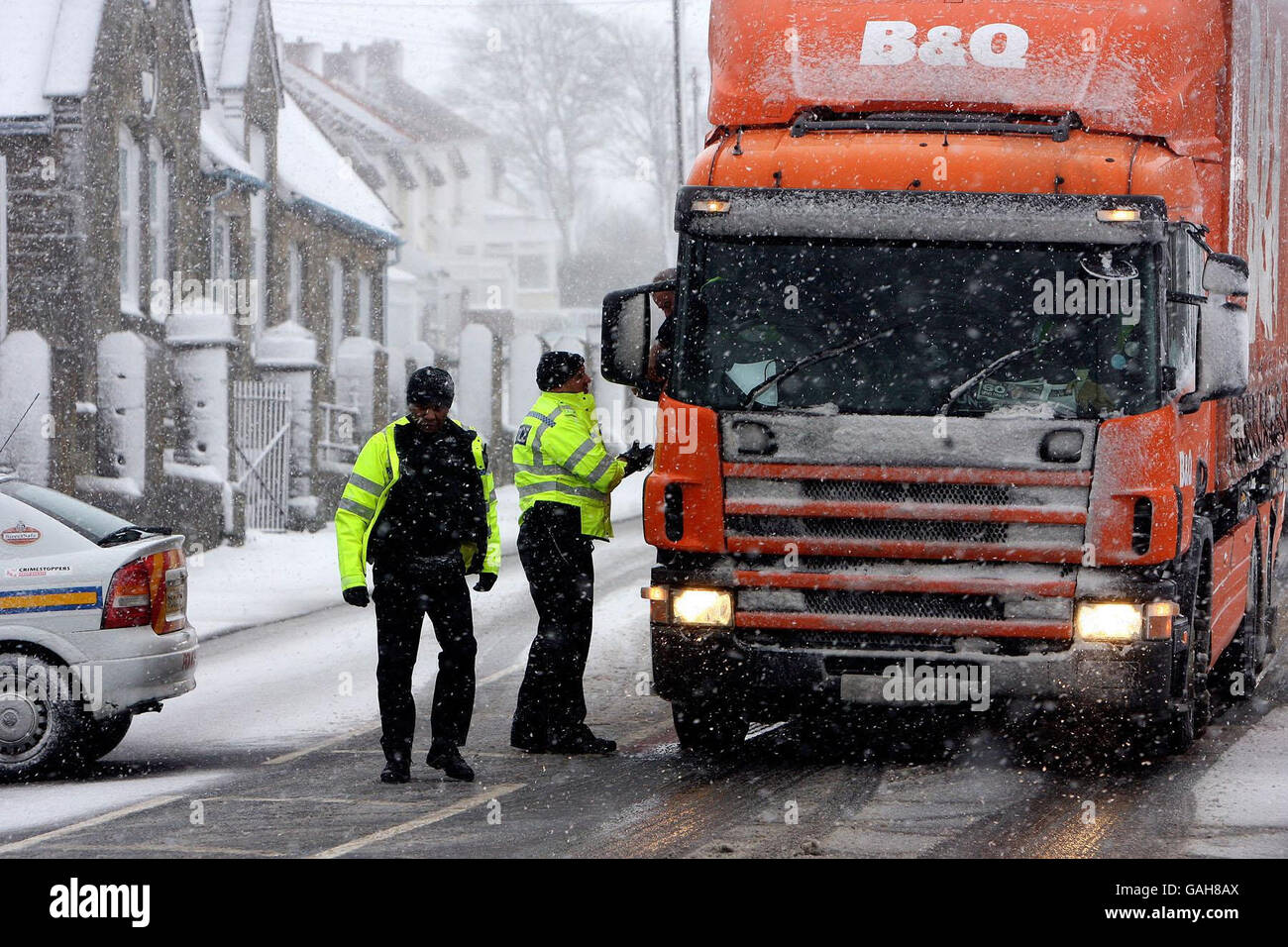 Police close the A68 near Rowley, Co Durham, due to snow Stock Photo ...
