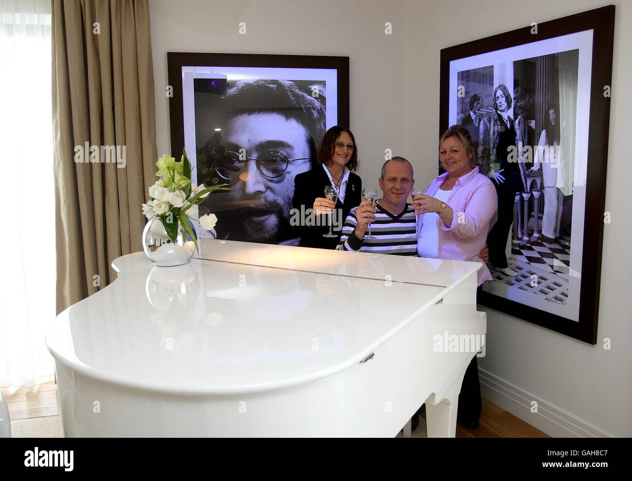 Julia Baird (left), John Lennon's half sister, with Peter Carswell and ...