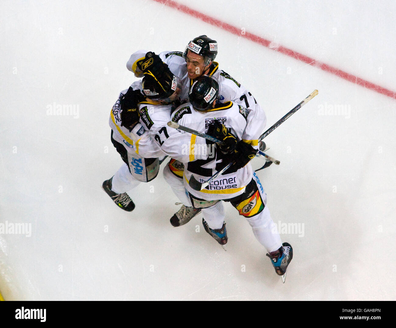 Nottingham Panthers' players celebrate scoring against Sheffield during ...