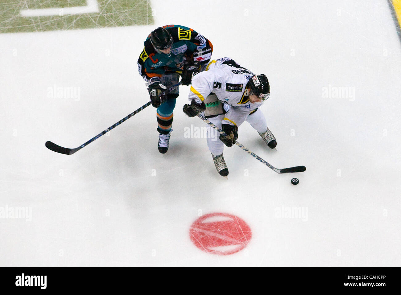Nottingham Panthers' Patrick Wallenberg (right) and Sheffield Steelers ...
