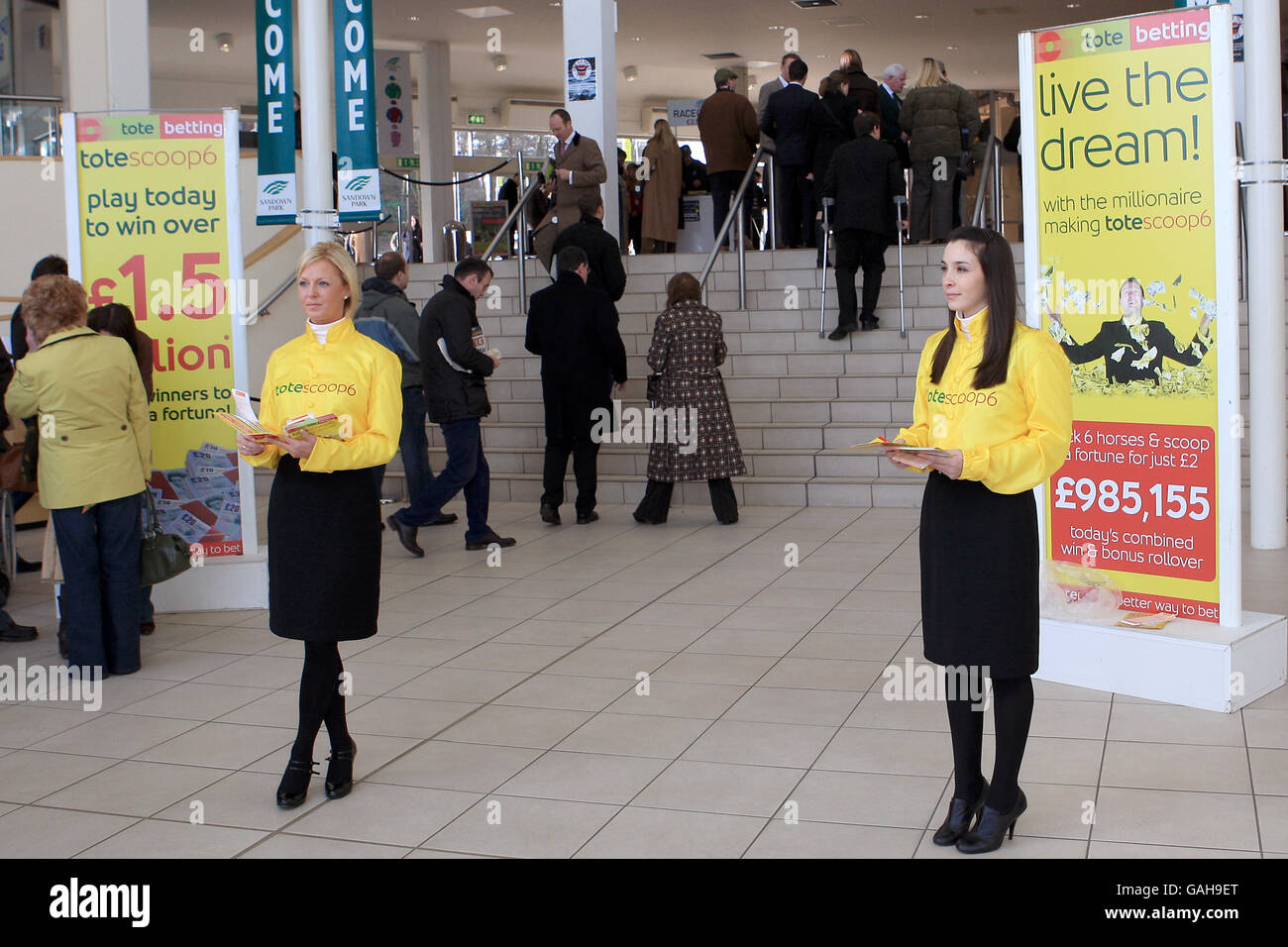 Promotional staff at the races promoting the totescoop6 Stock Photo - Alamy