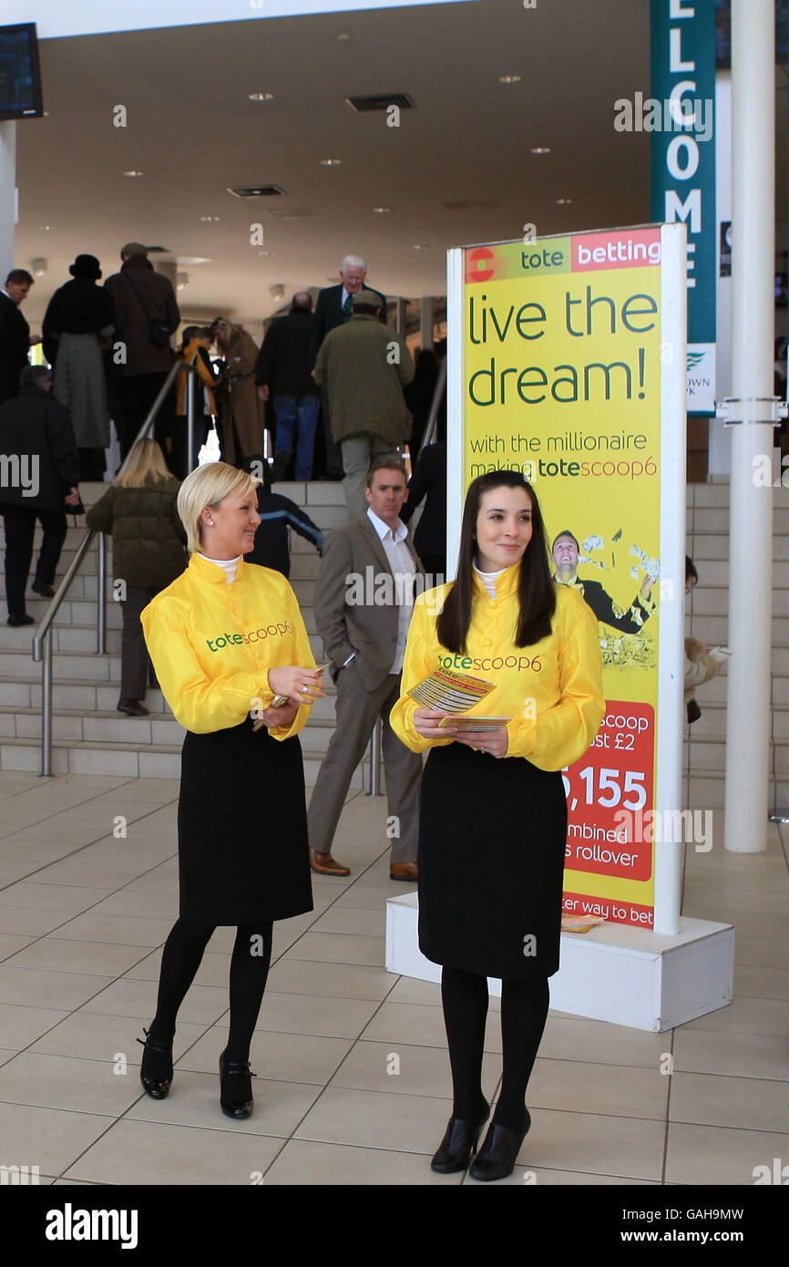 Promotional staff at the races promoting the totescoop6 Stock Photo - Alamy