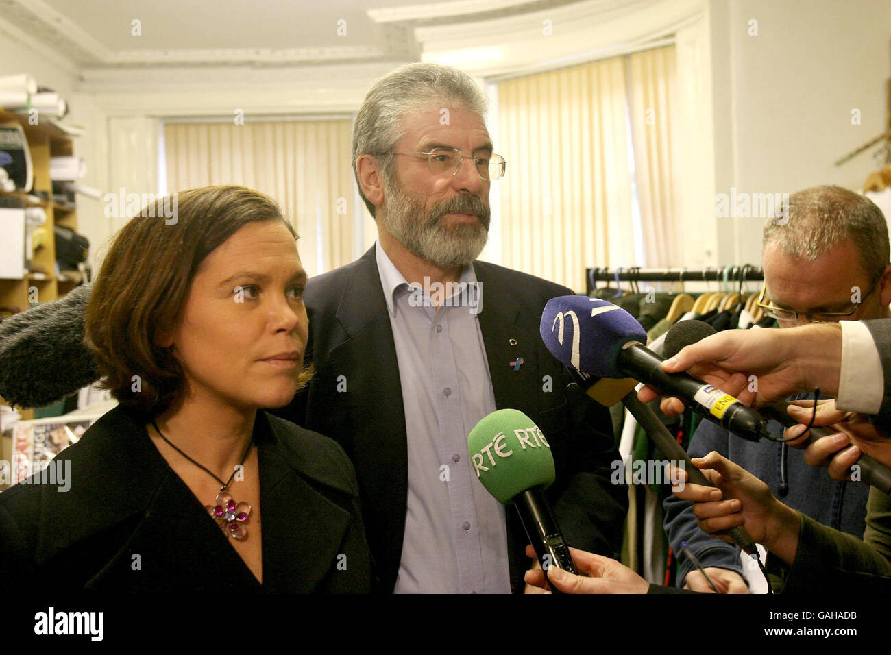 Sinn Fein leader Gerry Adams (centre) and Mary Lou McDonald (left ...